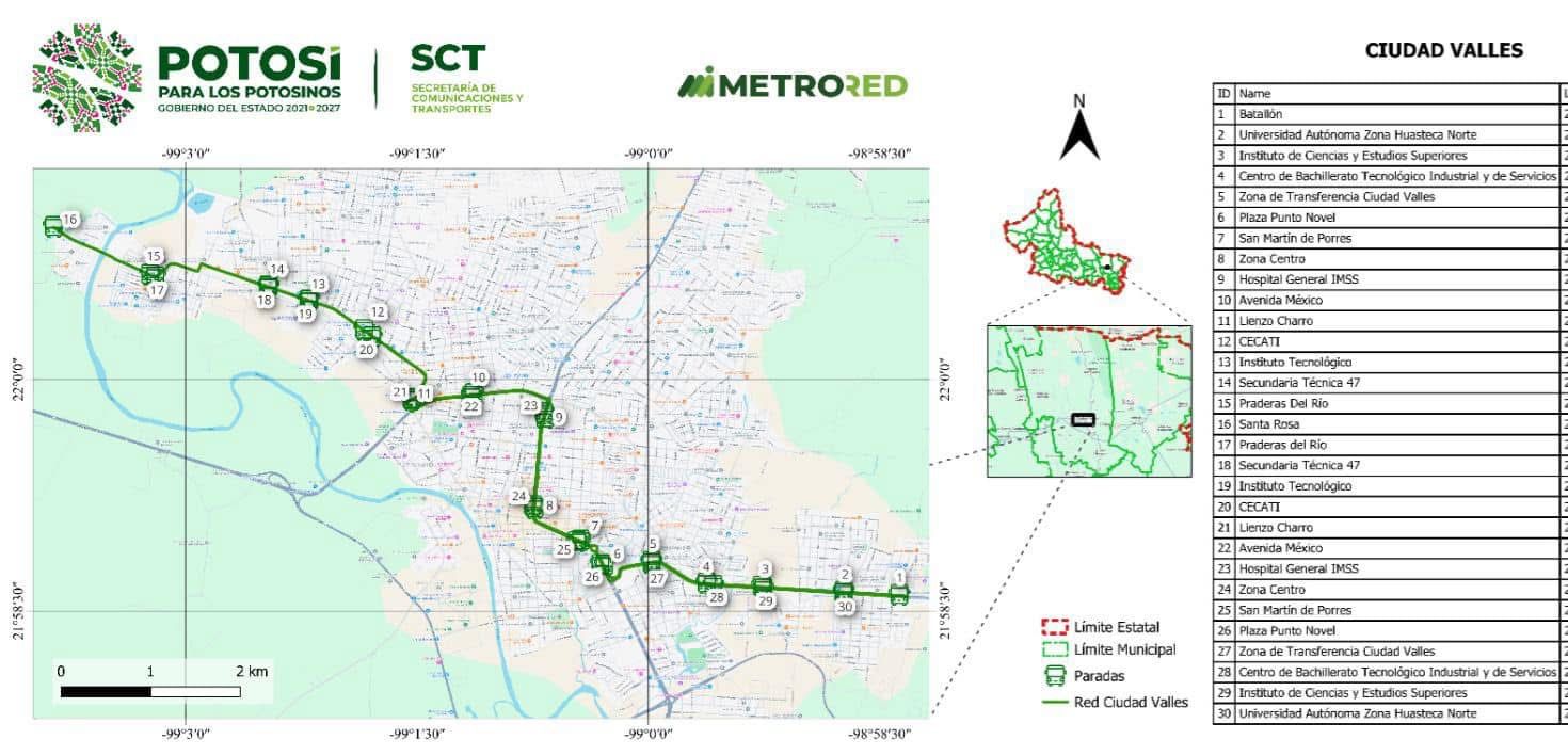 Definen nuevas rutas de MetroRed en Valles y Rioverde